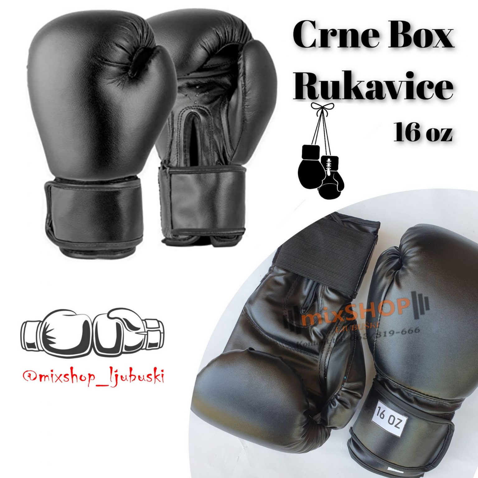 Boks Crne Rukavice Boksačke 10 12 14 16 oz – MixSHOP